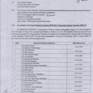 Departmental Notification of Upgradation of TGTs from BPS-16 to BPS-17