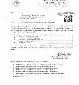 Intimation of Casual Leave to ILMI • Galaxy World