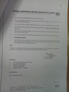 Notification of Revised Pay Scale 2016-17 NESPAK