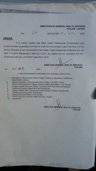Clarification One Time Upgradation from BPS-14 to BPS-16 Allied Health ...