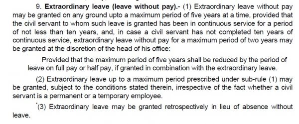 Detail of Extra Ordinary Leave (Leave Without Pay)