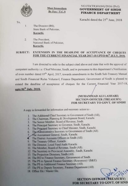 Notification of Extension of Acceptance of Cheques for the Current ...