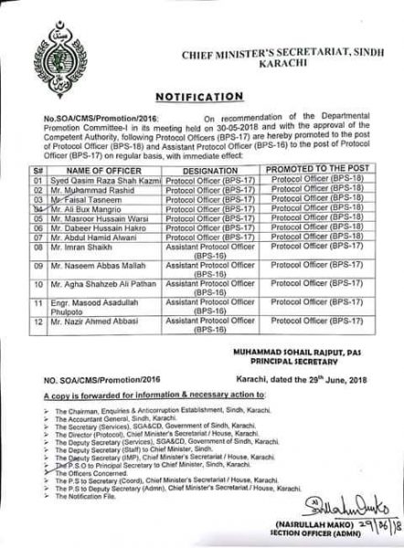 Notification of Promotion Protocol Officers