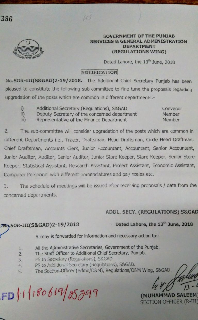 Upgradation of Posts Which are Common in Different Departments