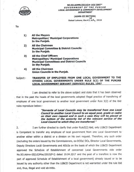 Rulings Transfer Employees from One Local Government to Others Local GovT