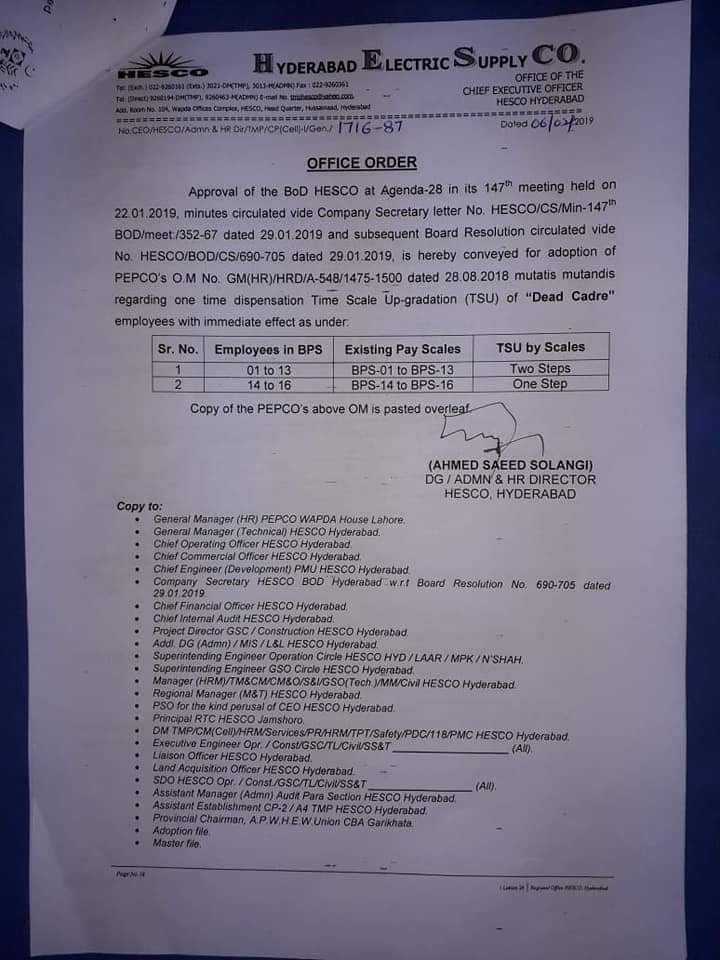 Notifications of Redesignation/ Upgradation/ Time Scale Promotion by HESCO