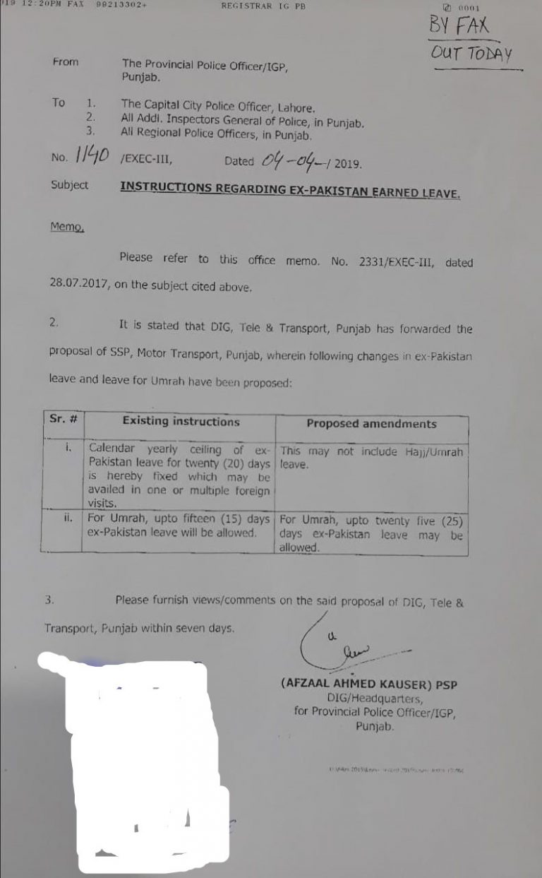 Instructions Regarding Ex-Pakistan Earned Leave