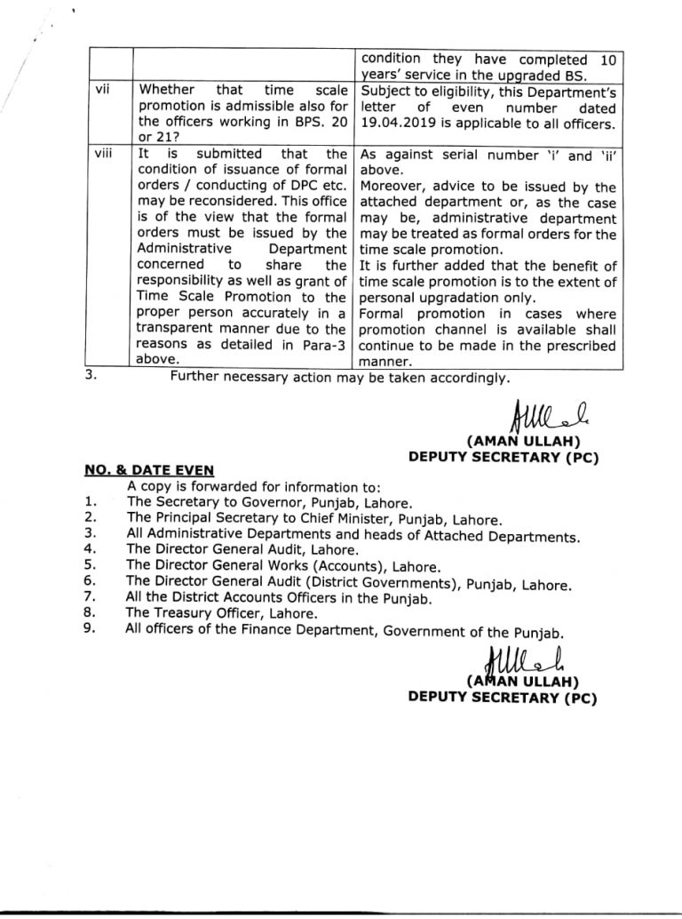 Further Clarification Time Scale Promotion Stagnant Posts Officers