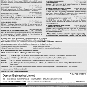 Jobs in Descon UAE (ADGAS SHUTDOWN DAS ISLAND)