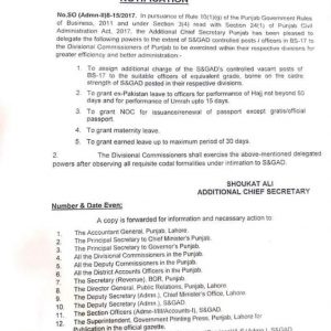 Delegation of Powers – Grant of Ex-Pakistan Leave / Leave