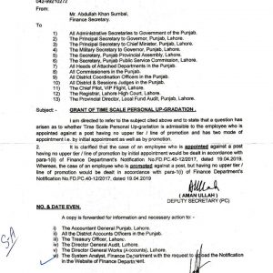Time Scale Promotion / Personal Up-Gradation Punjab