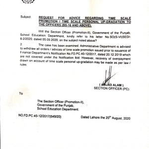 Notification of Time Scale Promotion BPS-01 to BPS-15 PWWB