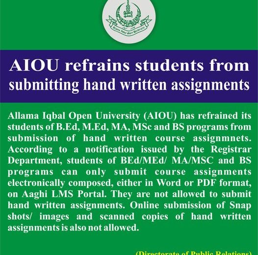 AIOU Schedule to Submit the Spring Semester Assignments 2023