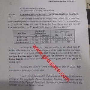 Revised Rates of Subscription towards GP Fund