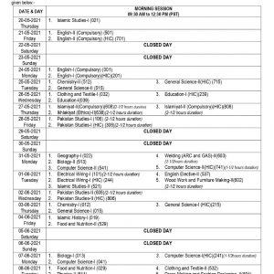 Date Sheet 5th & 8th Class Annual Exam 2015