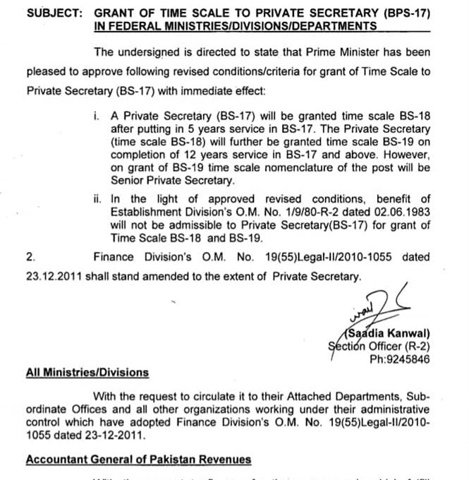 Notification of Time Scale Formula for FGEI Teachers