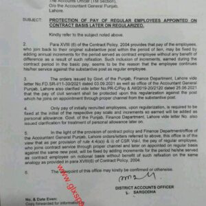 Pay Protection Regular to Contract and Contract to Regular Apptt