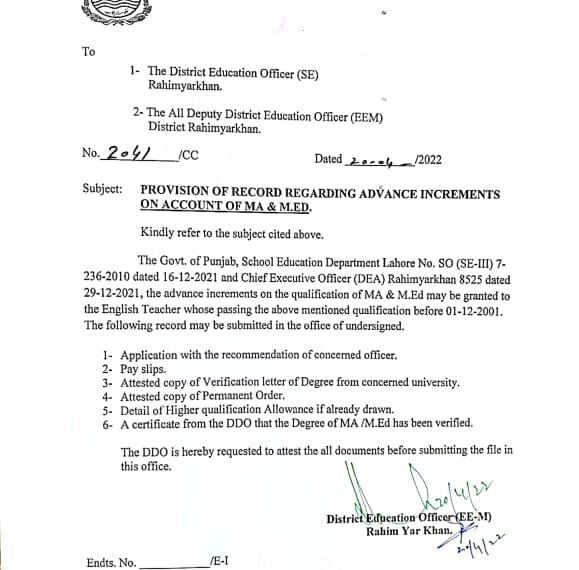 Advance Increments & M.Phil Allowance to Graduate English Teachers