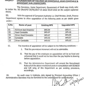 Letter Regarding Upgradation Constables, HC and ASIs Sindh Police