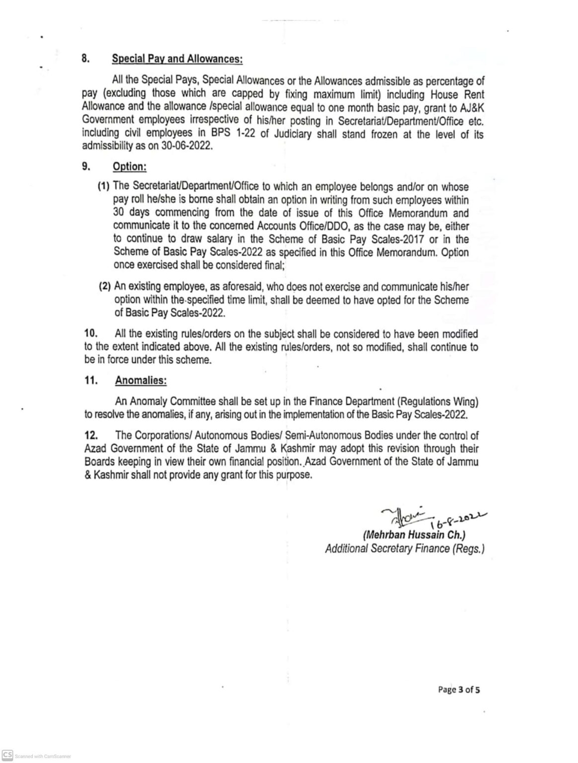 Notification Revised Basic Pay Scales 2022 AJK • Galaxy World