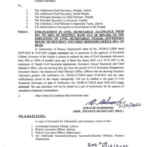 Increase Civil Secretariat Allowance @ 100% of Pay• Galaxy World