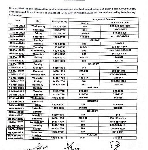AIOU Final Exams Date Sheet Semester Spring 2023 • Galaxy World