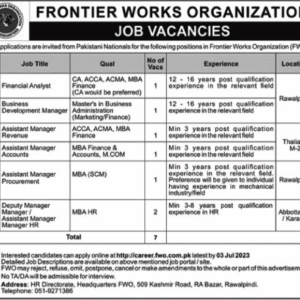 Frontier Works Organization (FWO) Latest Vacancies 2023 • Govt Jobs ...