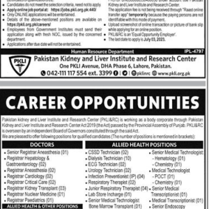 The Latest Job Vacancies in PKLI & RC Lahore • Galaxy World