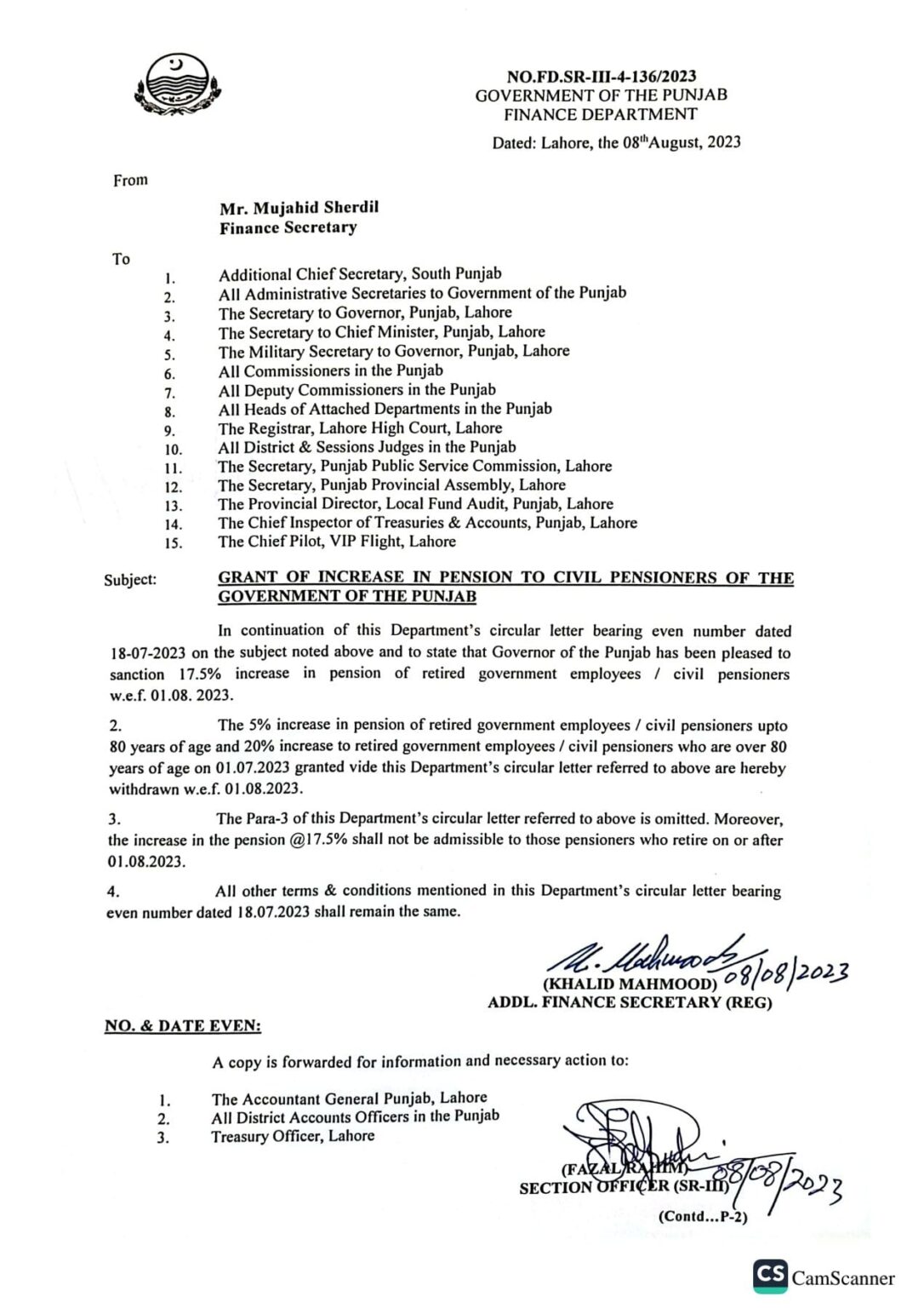 Notification Increase in Pension 2023 @17.5% Punjab • Galaxy World