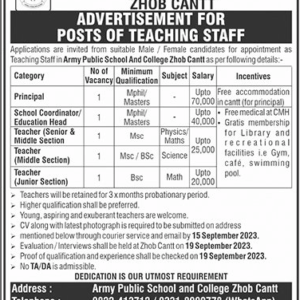 APSCS Okara Cant Teaching and Non-Teaching Vacancies 2023
