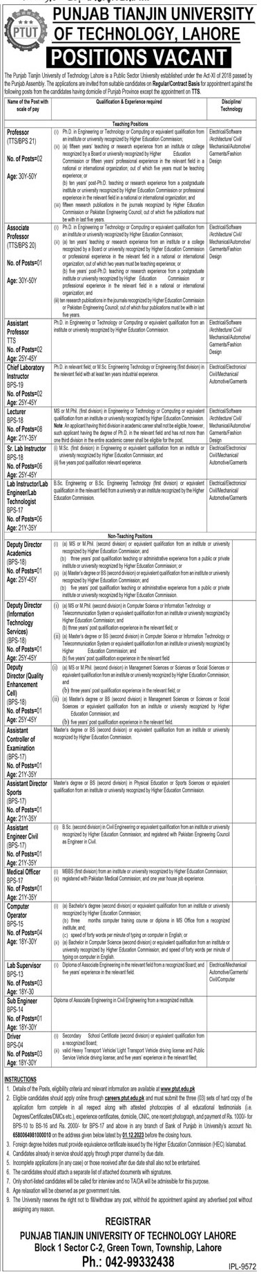 Punjab Tianjin University of Technology Vacancies 2023 • Galaxy World