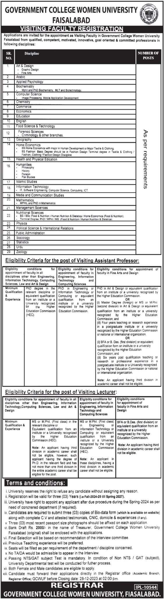 GCWUF Visiting Faculty Vacancies 2023 (Teaching Jobs) • Galaxy World