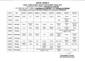 Class 1 to Class 8th Date Sheet Punjab SBA 2024 • Galaxy World
