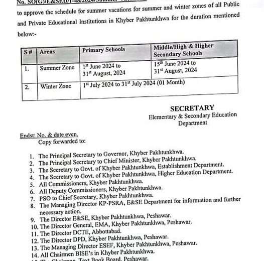 Notification Summer Holidays 2023 KPK • Galaxy World