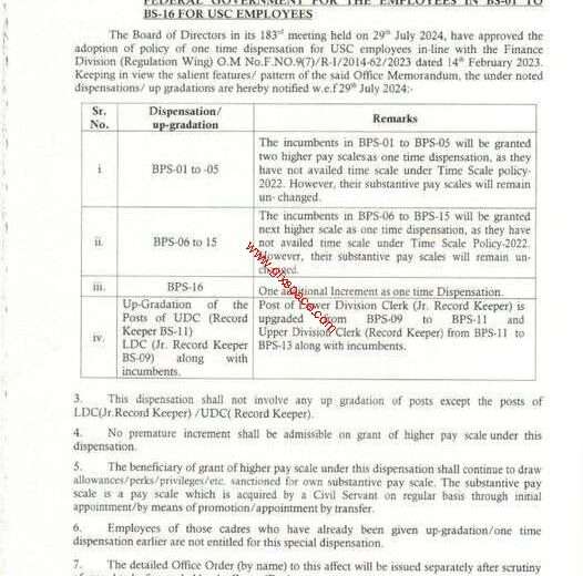 Upgradation Ministerial Staff Office Memorandum by Establishment Division