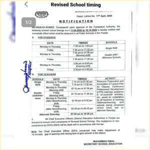 Revised School Timings Punjab Schools 2025 SED • Galaxy World
